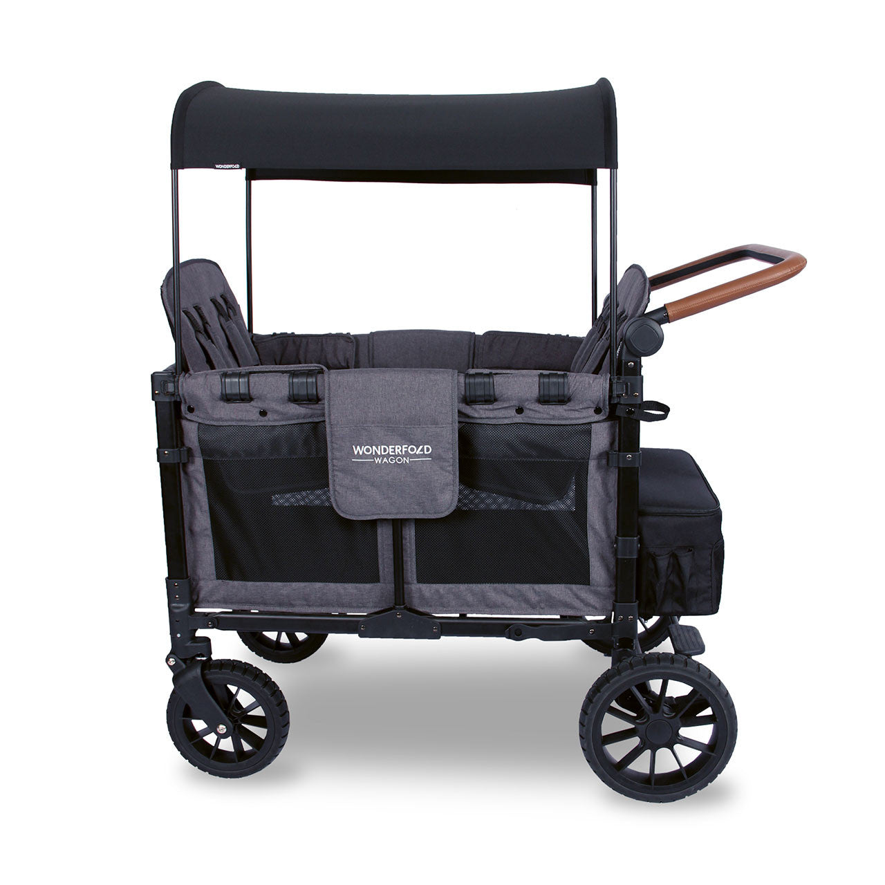 WonderFold W4 LUXE Quad Stroller Wagon in Charcoal Gray with Black Fra